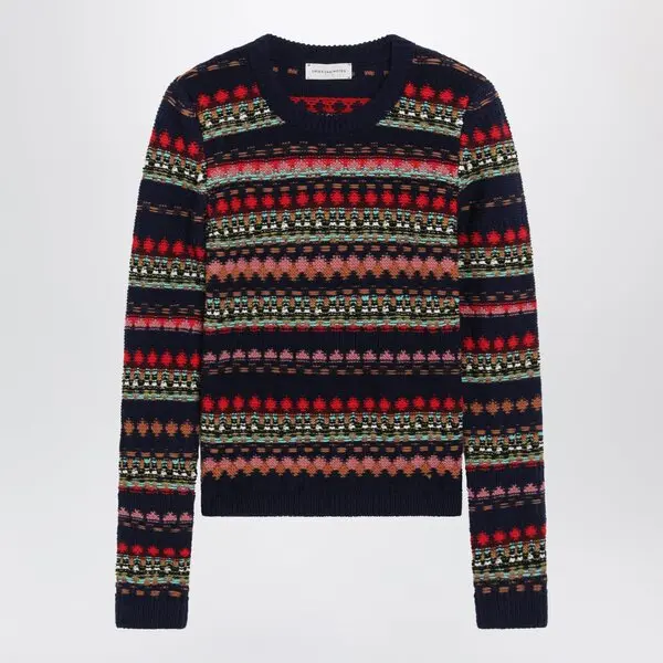Dries Van Noten Navy Jacquard Wool Sweater - Blue