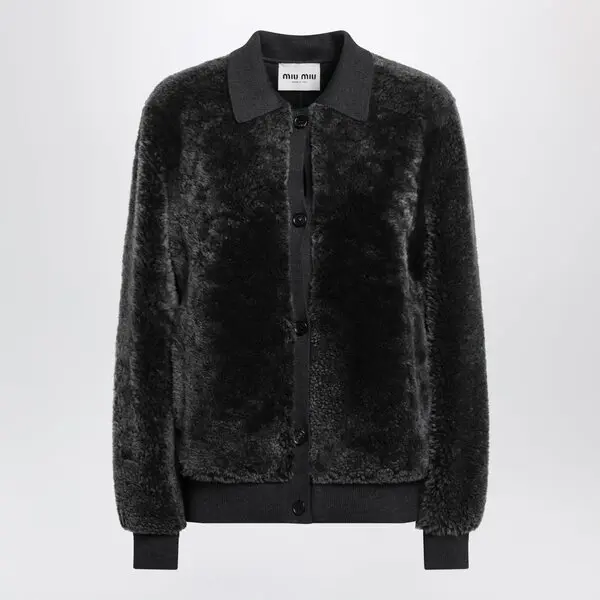 Miu Miu Grey Sheepskin And Knit Blouson - Gray