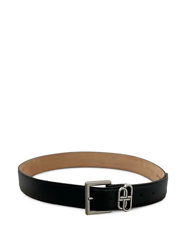 Balenciaga Leather Belt With Logo Buckle - Black