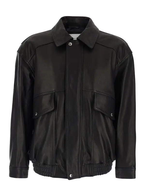 DUNST Lamb Leather Jacket With Classic Collar And Two Front Pockets - Black