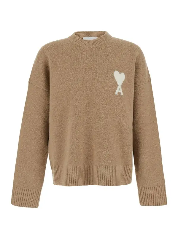 AMI Paris Wool-cotton Jersey Sweater With Round Neck And Chest Logo Patch
