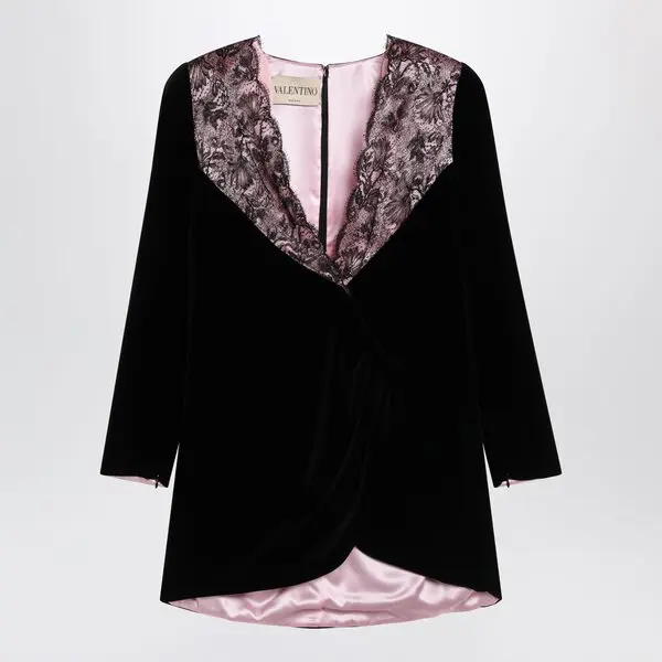 Valentino Garavani Short Velvet Dress With Lace - Black