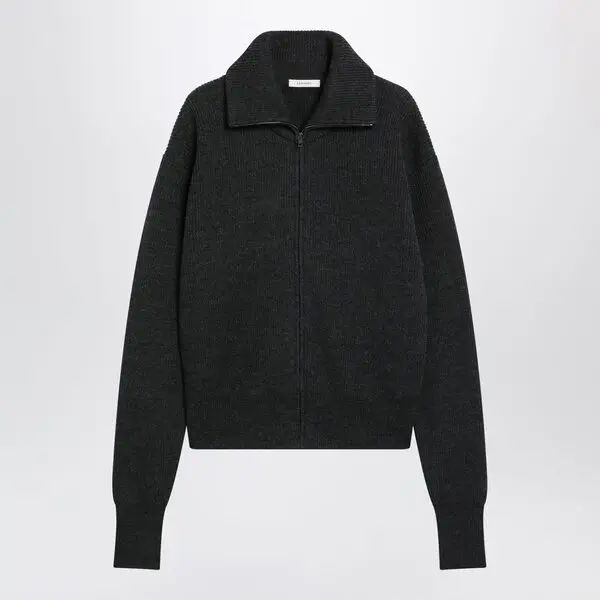 LEMAIRE Grey Melange Zip-up Cardigan In Virgin Wool - Black