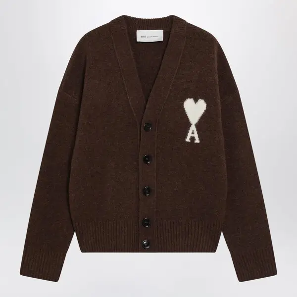 AMI Paris De Coeur Cardigan In Alpaca Blend