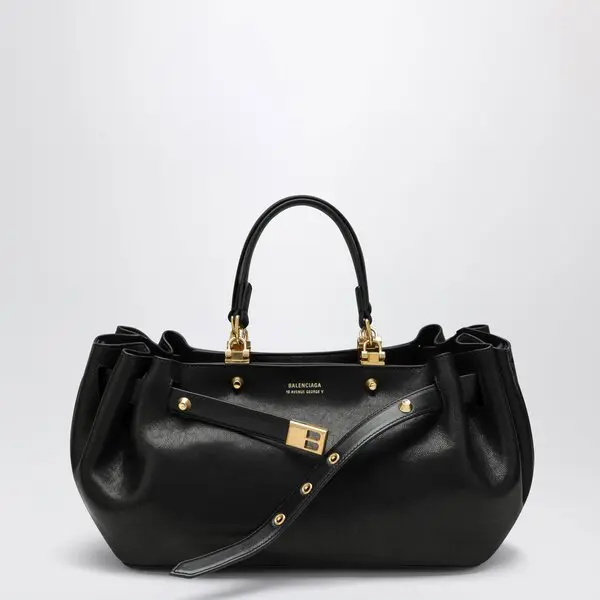 Balenciaga Small Leather Fan Carry All Bag - Black