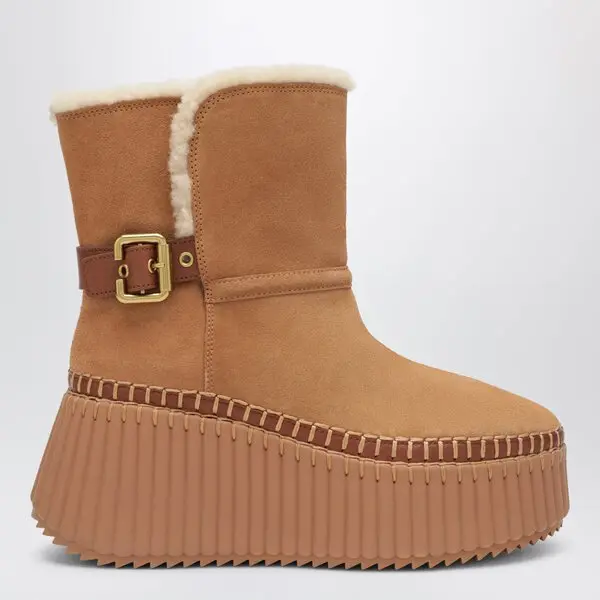 Chloé Nama Ankle Boots In Suede Cowhide - Brown