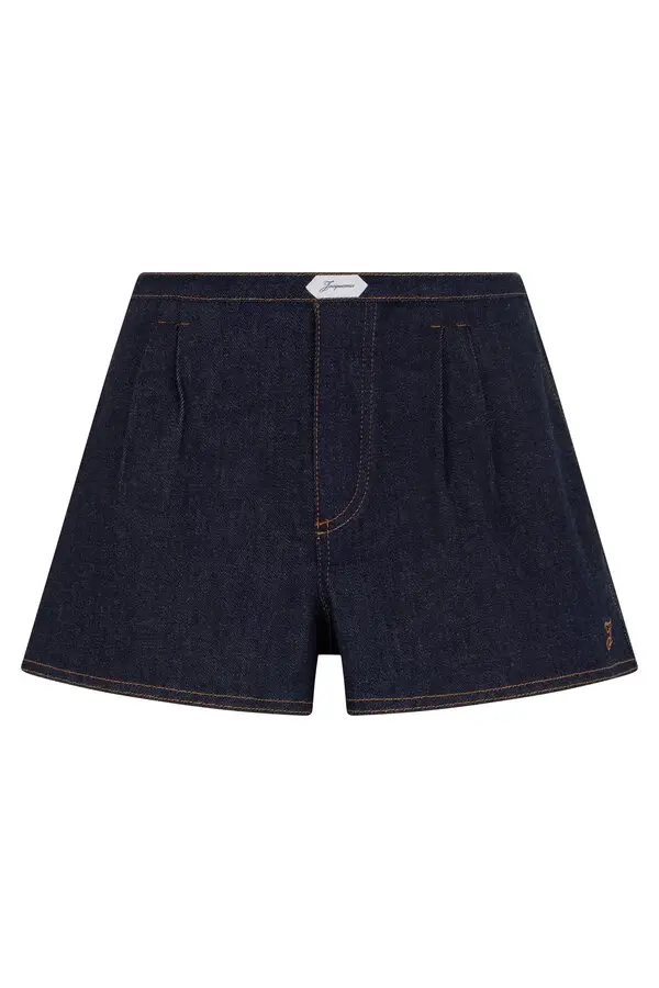 Jacquemus Plissetted Mini Denim Shorts With Elastic Waist