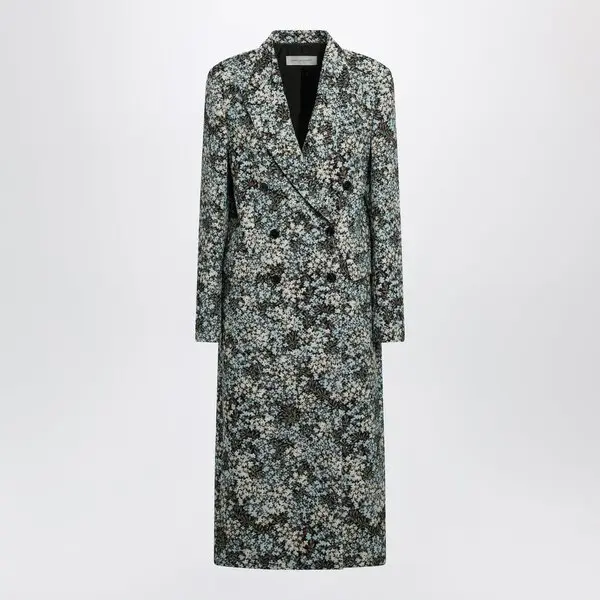 Dries Van Noten Double-breasted Coat With Floral Jacquard Pattern - Blue