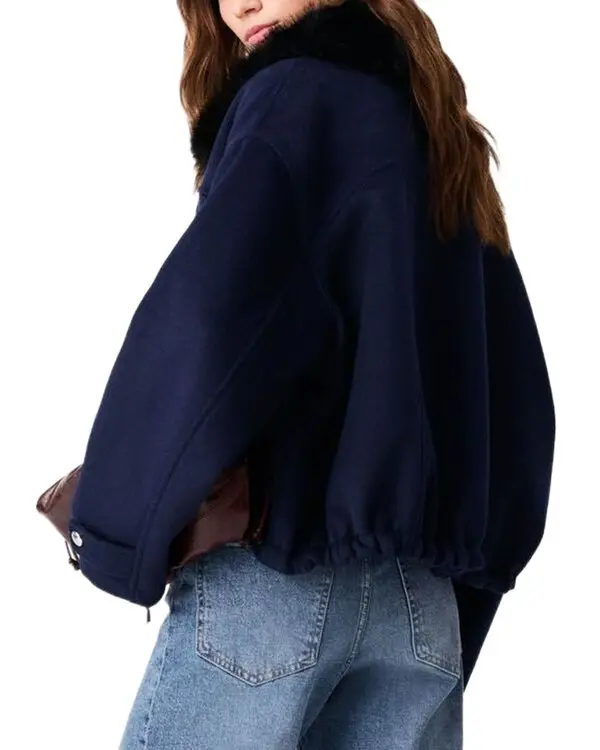 Maje Gracienne Faux Fur Trim Coat