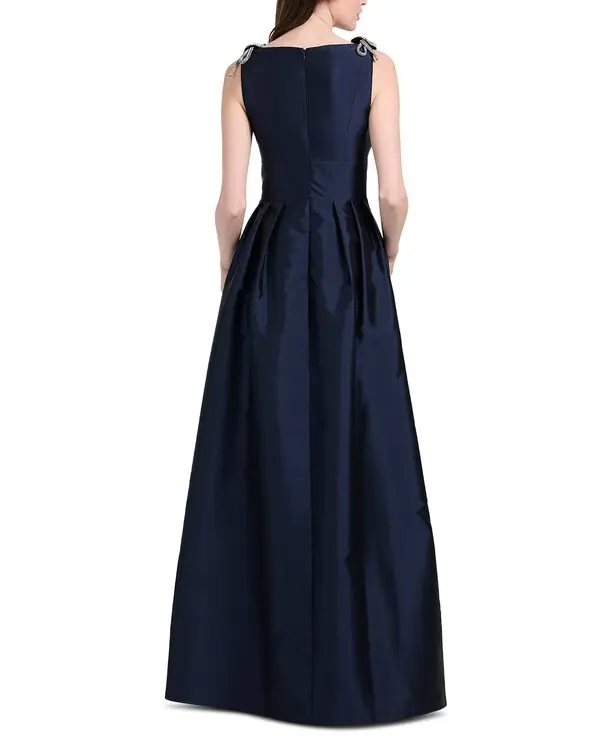 EMILY SHALANT Embellished Faille Deep V Neck Gown