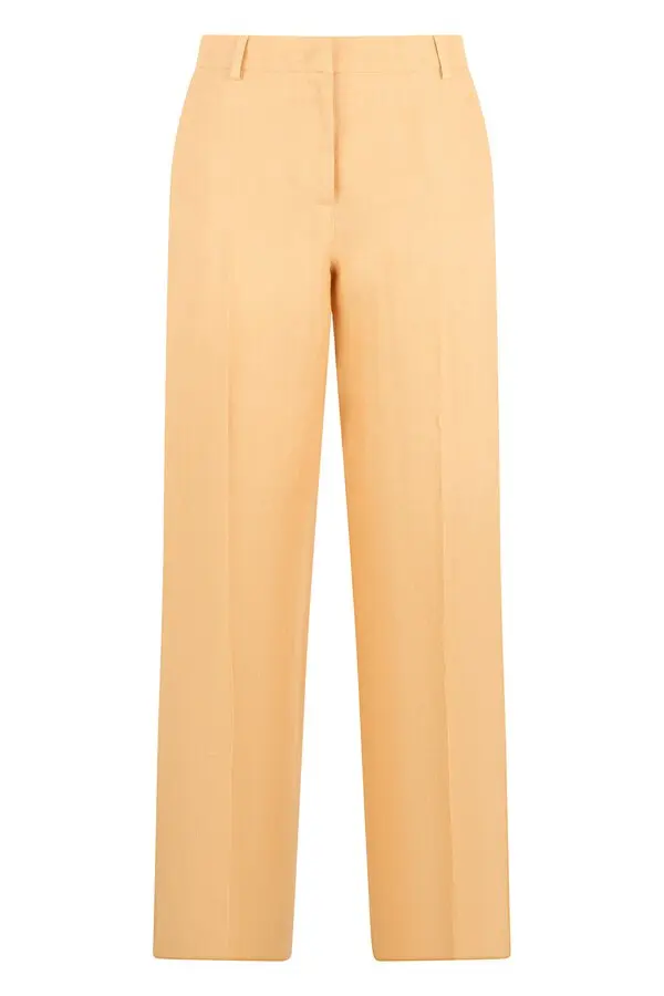 Max Mara Straight-leg Linen Pants With Elastic Waist - Orange