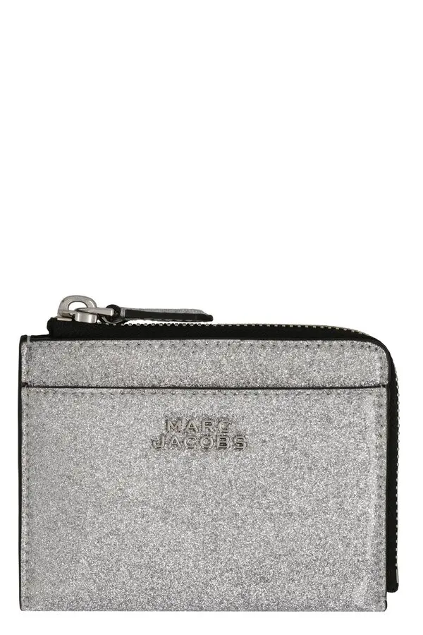 Marc Jacobs Coated Glitter Mini Top Zip Wallet - Silver