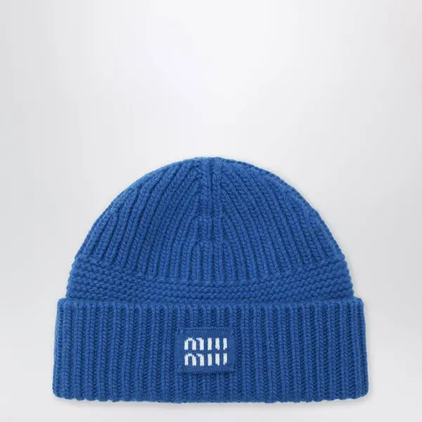 Miu Miu Royal Beanie In Wool And Cashmere - Blue