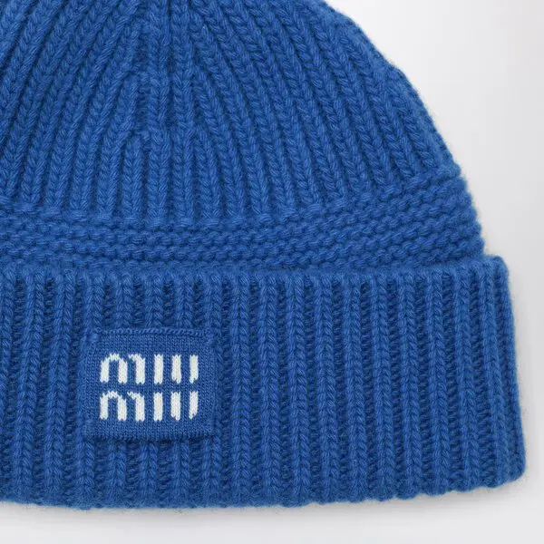 Miu Miu Royal Beanie In Wool And Cashmere - Blue