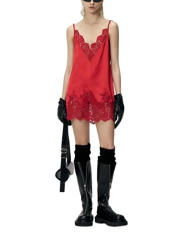 L'EMIUNE Silk Lace Trim Mini Slip Dress