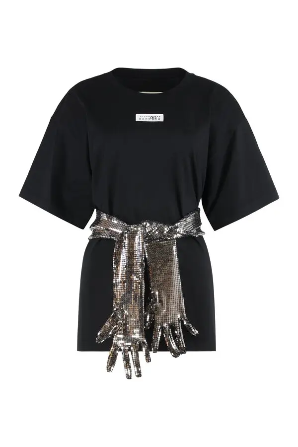 MAISON MARGIELA Cotton Jersey Mini T-shirt With Sequin Disco Gloves