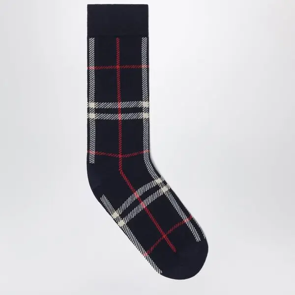 Burberry Check-pattern Socks In Cashmere And Cotton Blend - Blue