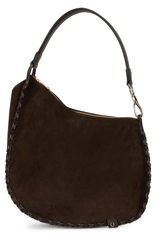Orciani Chaos Midi Suede Shoulder Bag With Curvilinear Design