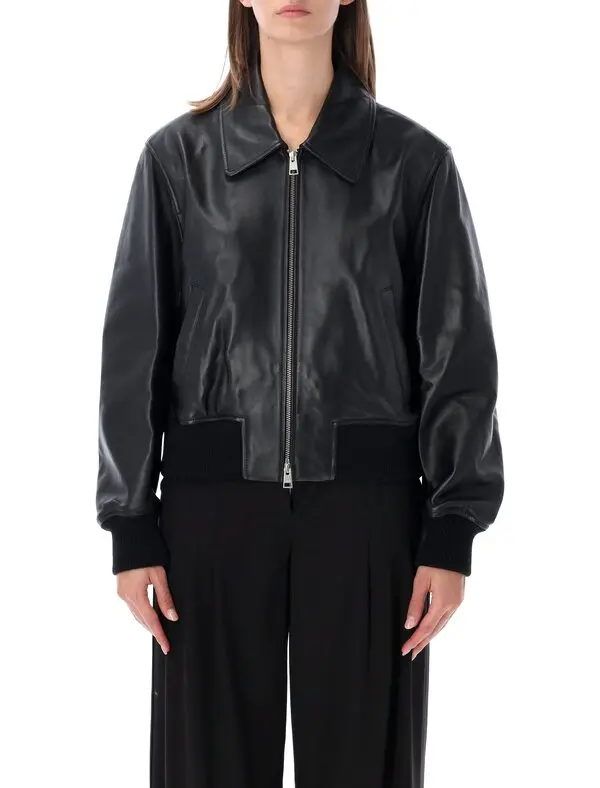AMI Paris Leather Bomber Jacket