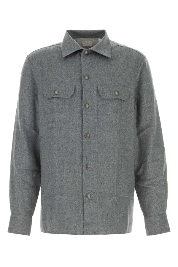 Brunello Cucinelli Dark Flannel Shirt In Virgin Wool - Grey