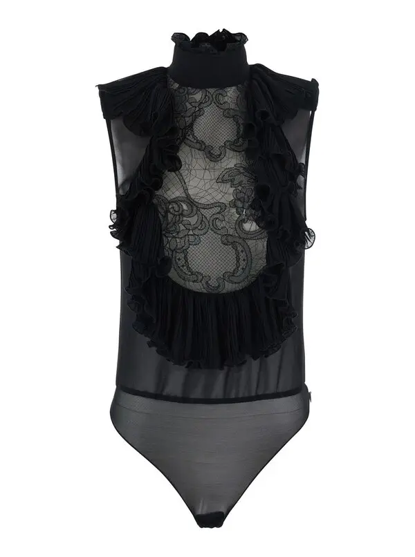 Elisabetta Franchi V-neck Tech Fabric Body With Ruffle Details