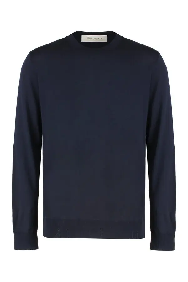 GOLDEN GOOSE Crew-neck Virgin Wool Sweater With Distressed Rips