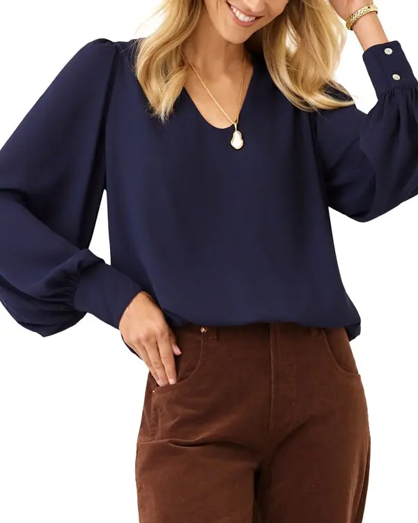 Karen Kane Petite V Neck Puff Sleeve Top