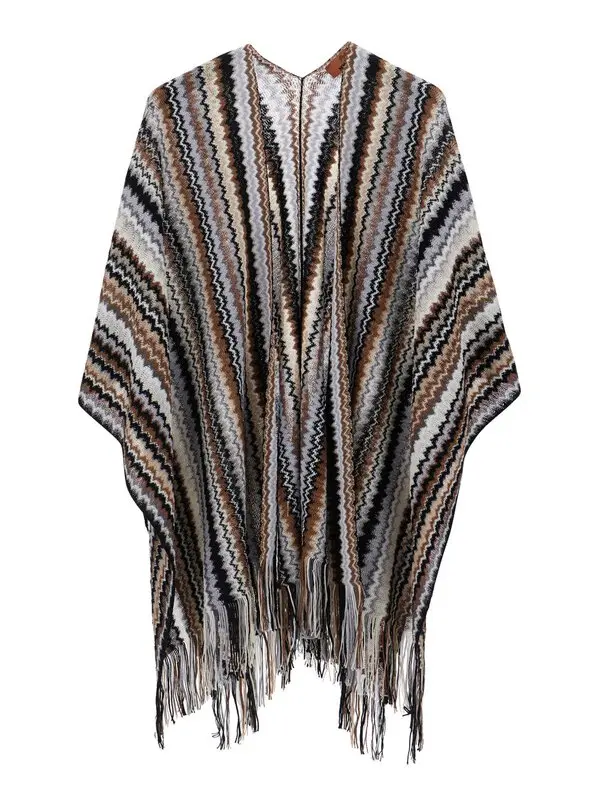 Missoni Wool & Viscose Long Sleeve V-neck Poncho