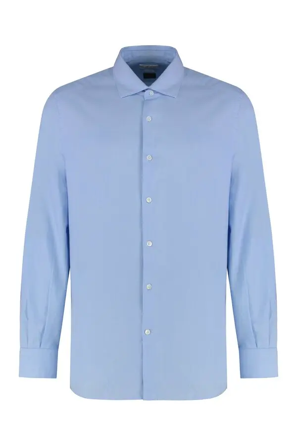 SLOWEAR Piqué Cotton Long-sleeve Shirt With Classic Collar - Light Blue