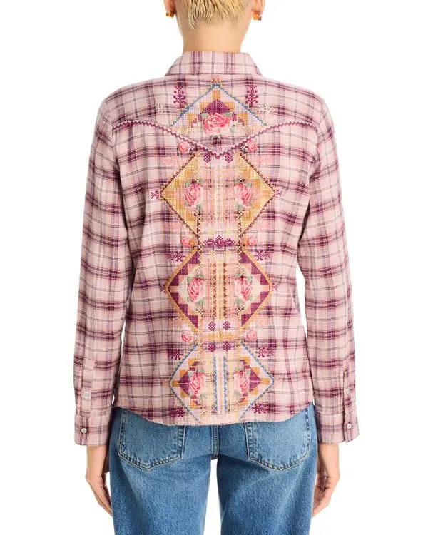 Johnny Was Western Plaid Cotton Button Up Shirt