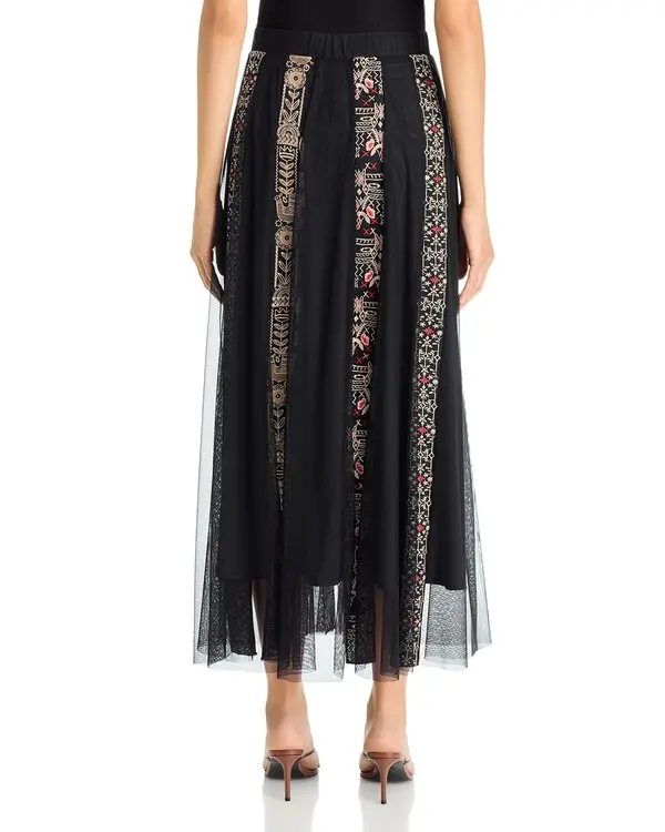 Johnny Was Yalena Embroidered Mesh Midi Skirt