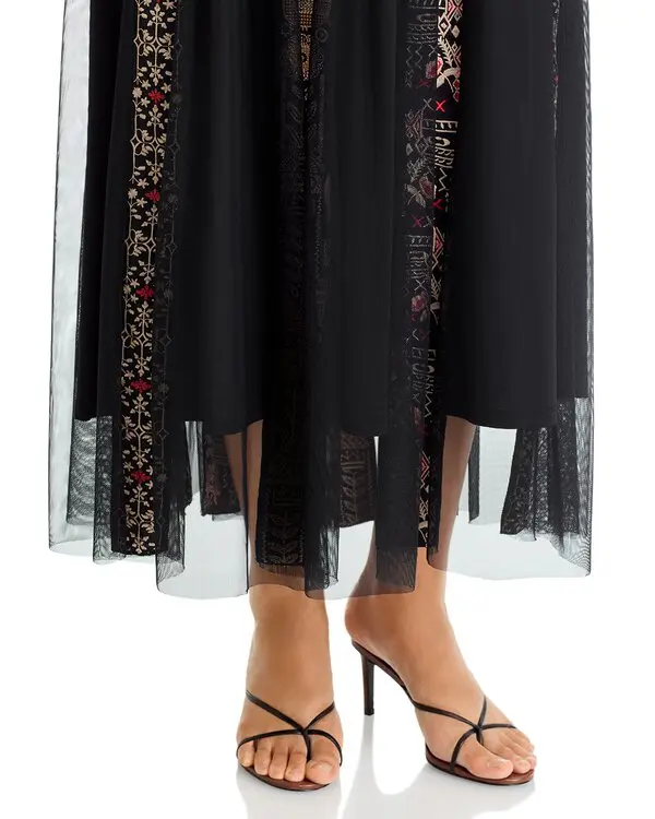 Johnny Was Yalena Embroidered Mesh Midi Skirt