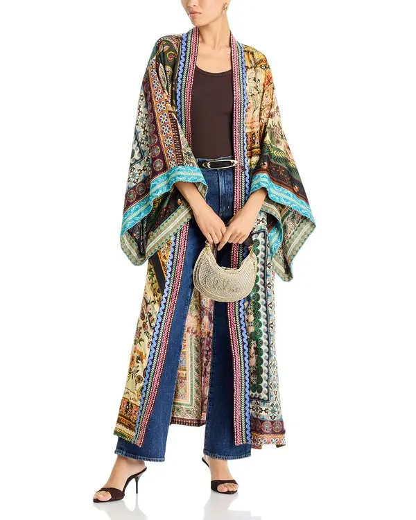 Johnny Was Aziza Long Silk Reversible Kimono - Solana Patchwork