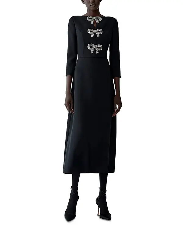 Carolina Herrera Embellished Bow Trim Midi Dress