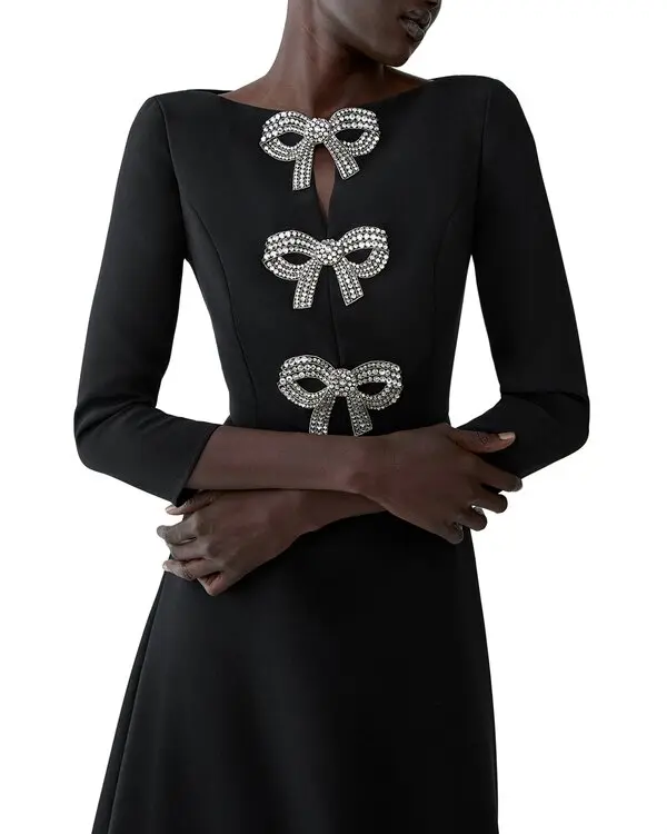Carolina Herrera Embellished Bow Trim Midi Dress