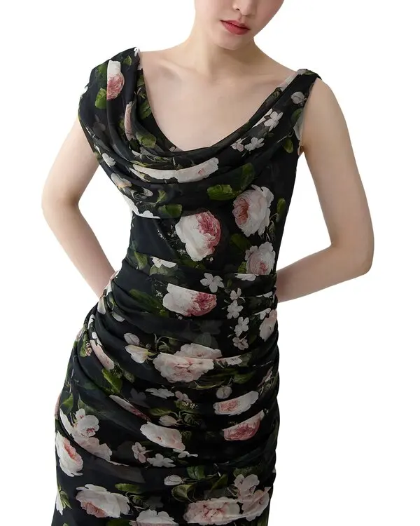 Carolina Herrera Silk Draped Off Shoulder Dress