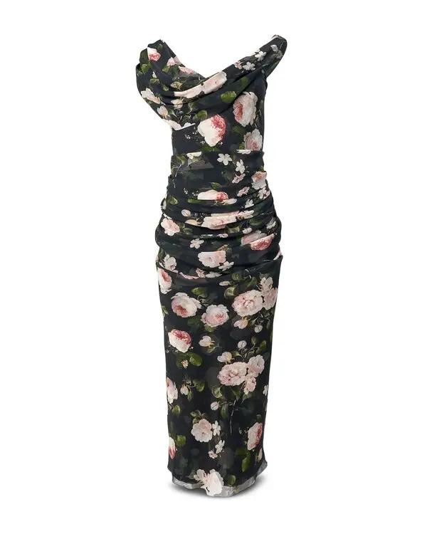 Carolina Herrera Silk Draped Off Shoulder Dress