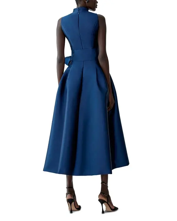 Carolina Herrera Stand Collar V Neck Tie Waist Dress