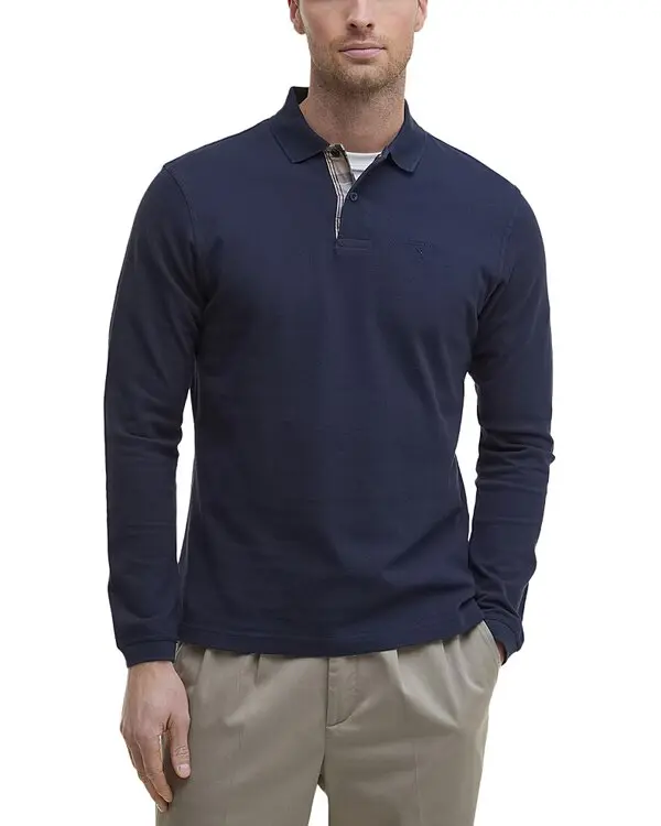Barbour Essential Cotton Plaid Placket Polo Shirt - Navy