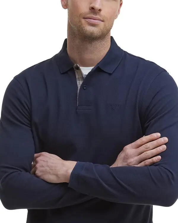 Barbour Essential Cotton Plaid Placket Polo Shirt - Navy