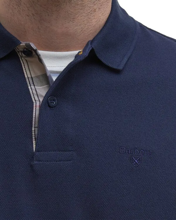 Barbour Essential Cotton Plaid Placket Polo Shirt - Navy