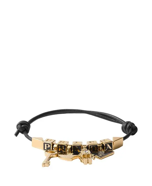 Prada Nappa Leather And Metal Bracelet - Black