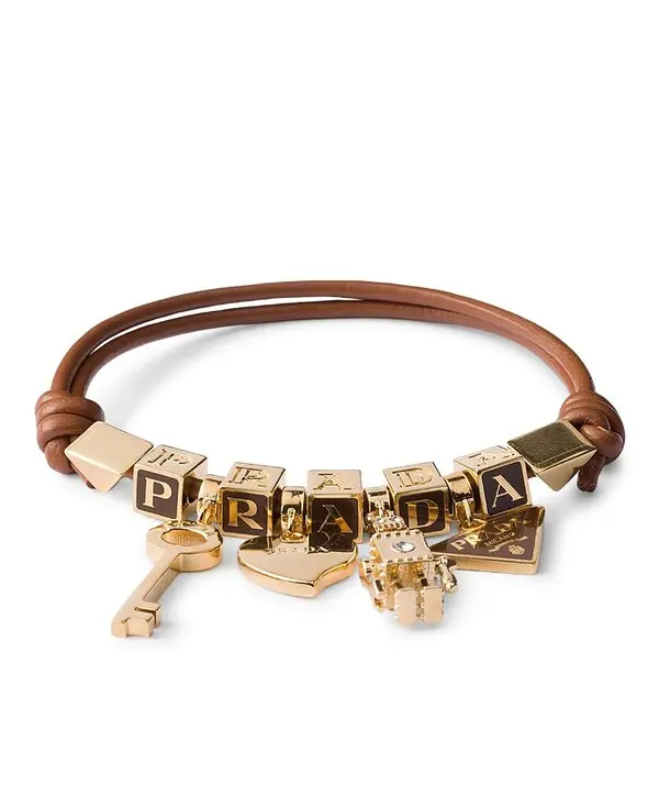 Prada Nappa Leather And Metal Bracelet - Brown