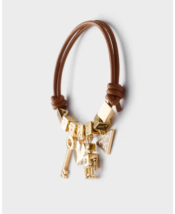 Prada Nappa Leather And Metal Bracelet - Brown