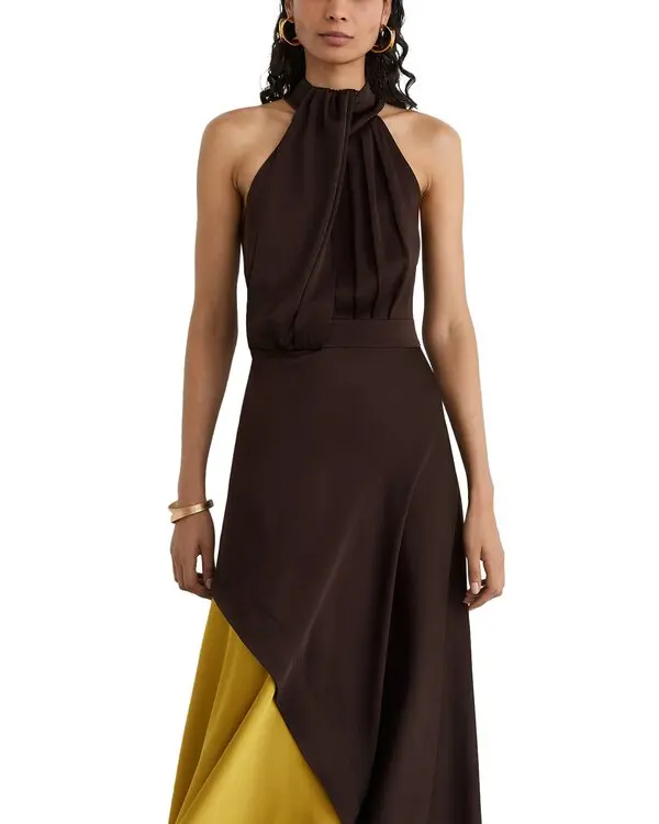 REISS Bianca Satin Color Blocked Dress - Burgundy/green