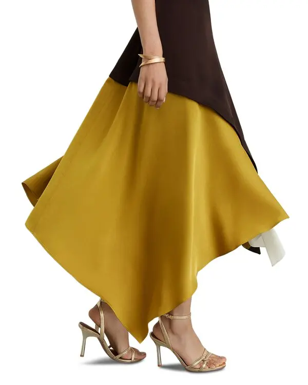 REISS Bianca Satin Color Blocked Dress - Burgundy/green