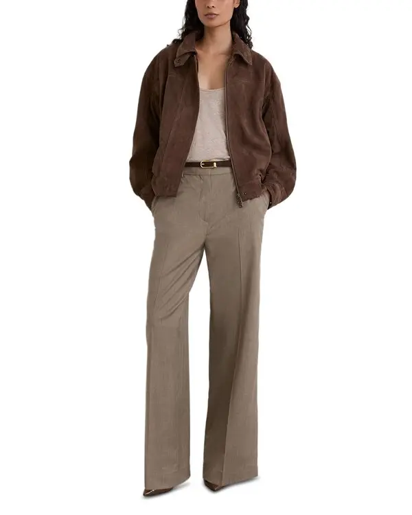 REISS Petite Adie Wool Blend Wide Leg Pants - Neutral