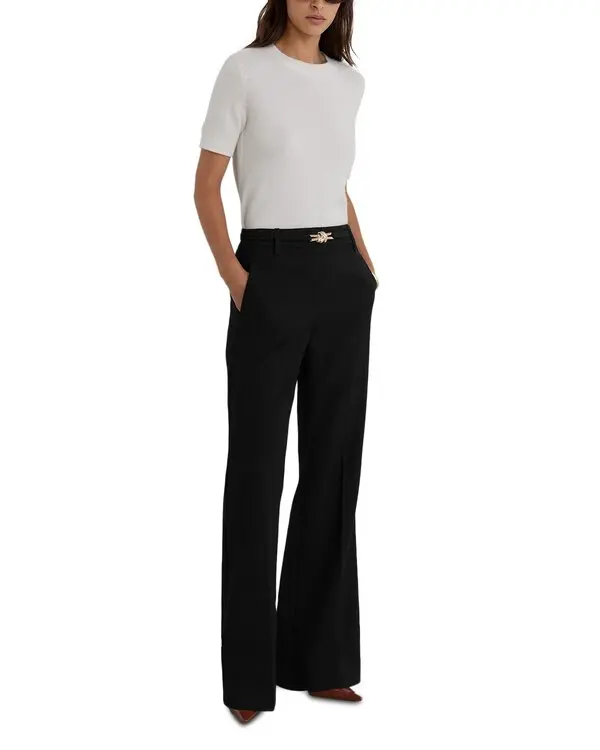 REISS Petite Leona Belted Flare Leg Pants