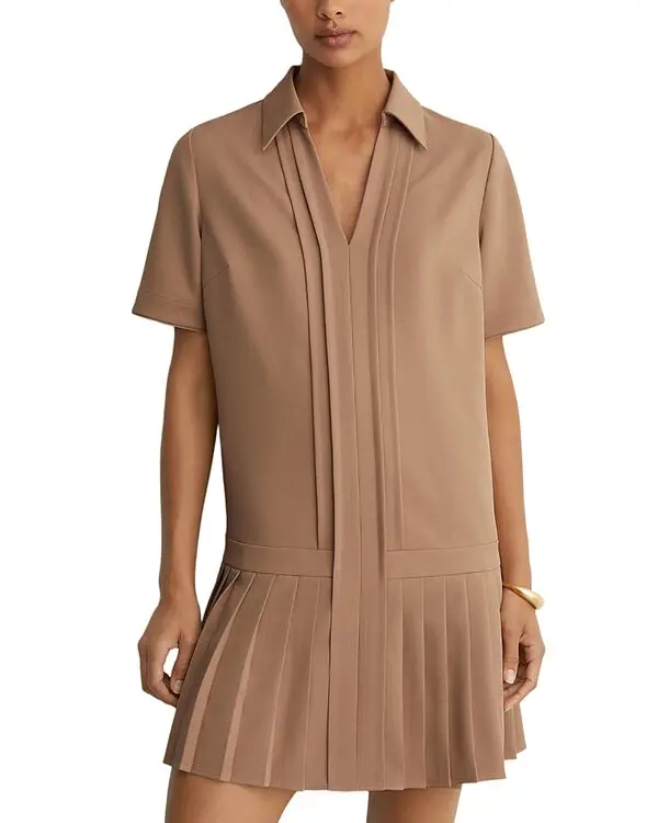 REISS Elena Pleat Skirt Mini Dress
