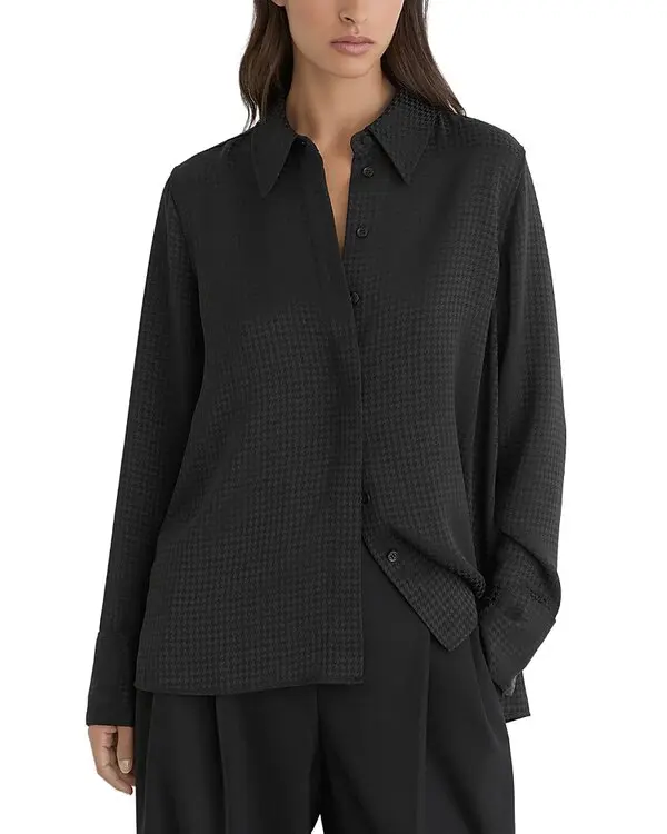 REISS Elora Jacquard Long Sleeve Shirt - Black